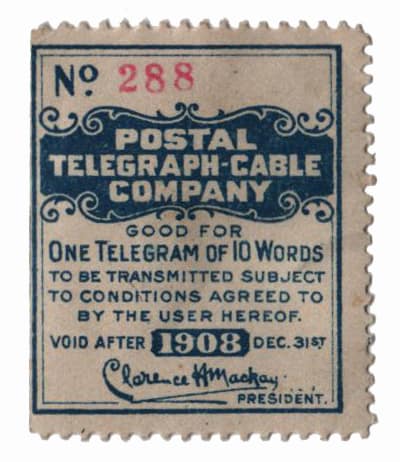 Telegraph Stamps - 1908 Postal Telegraph-Cable Company - AnchoredScraps.com