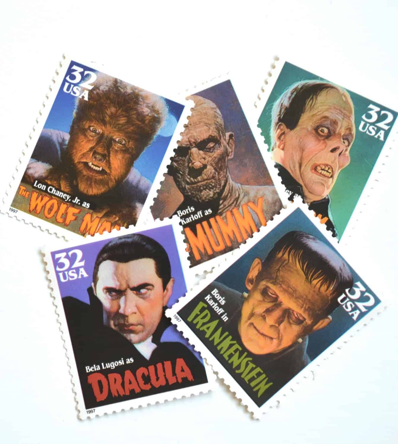 Movie Monsters Halloween Postage Stamps 1997 - AnchoredScraps.com