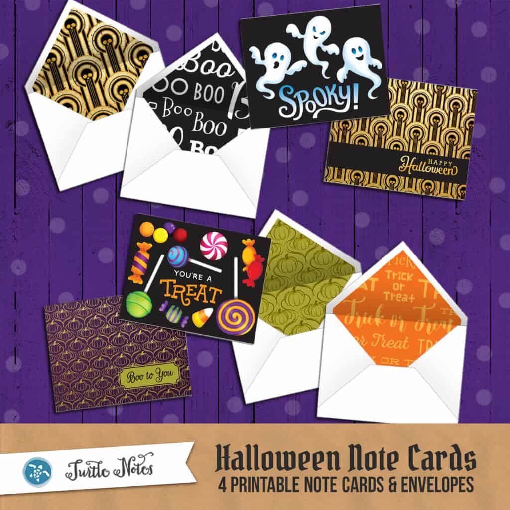 TurtleNotes Printable Halloween Note Cards Set - AnchoredScraps.com