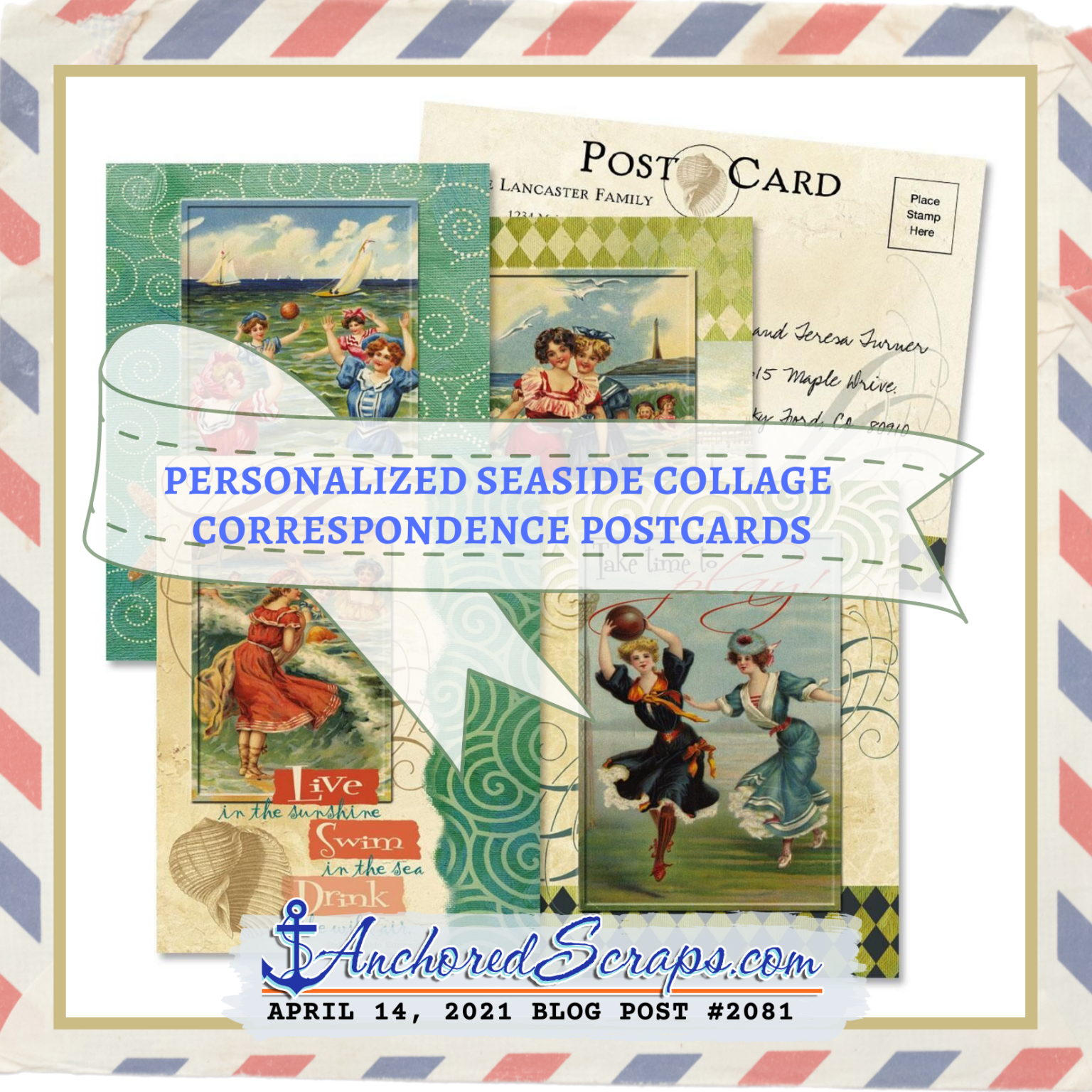 PERSONALIZED Seaside Collage Correspondence Postcards - AnchoredScraps.com