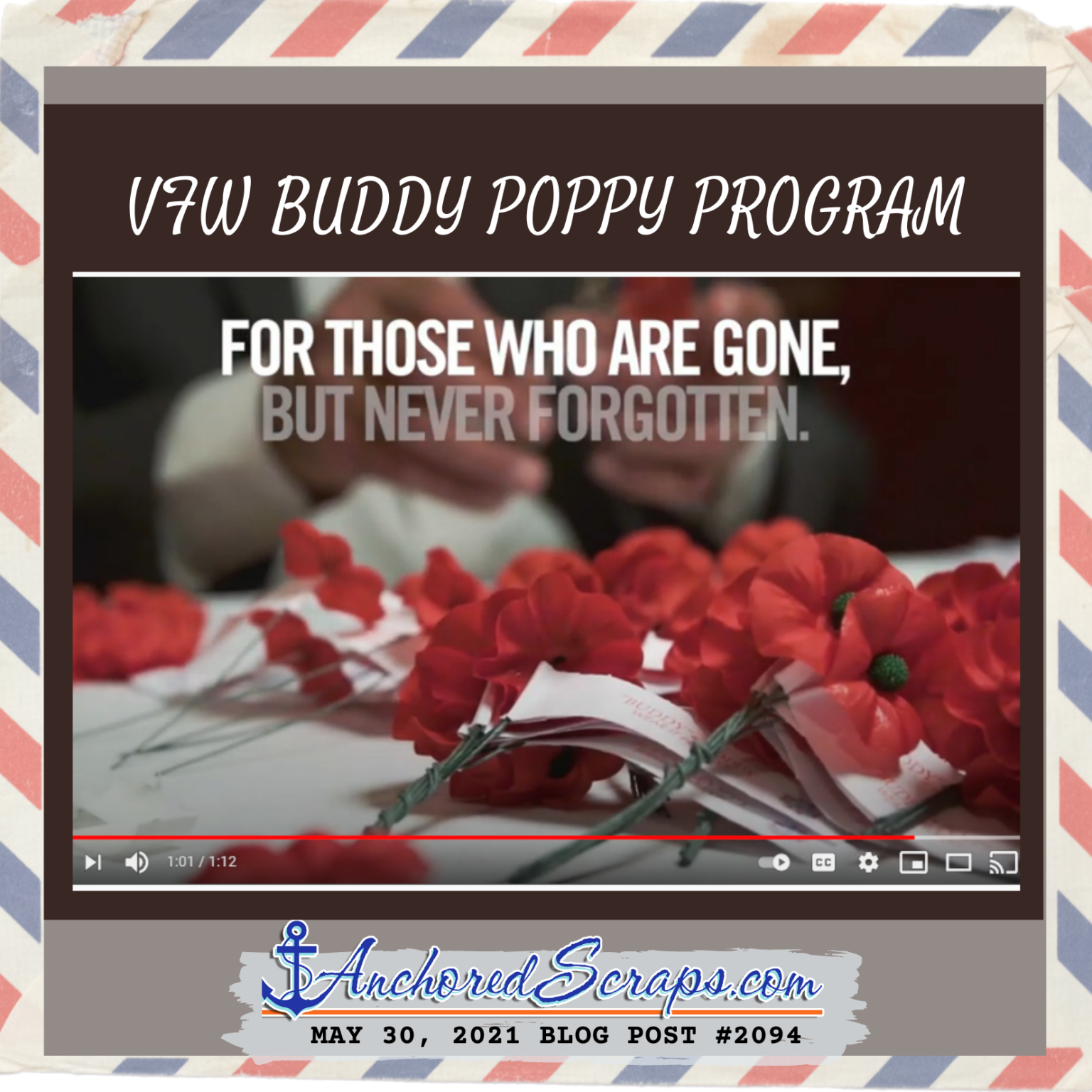VFW Buddy Poppy Program Memorial Day 2021 - AnchoredScraps.com