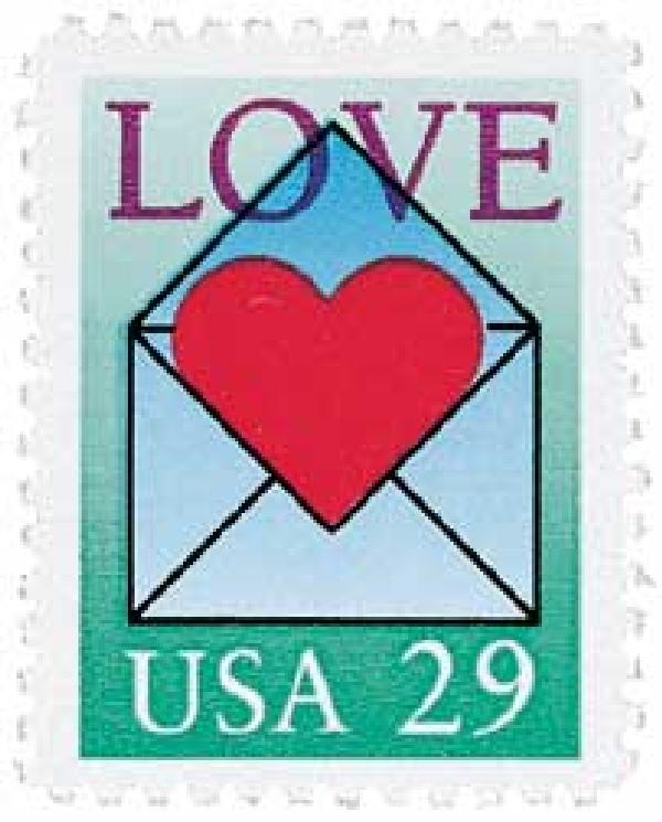 Thirty years ago Love envelope and heart stamp 1992 USPS Love Series ...