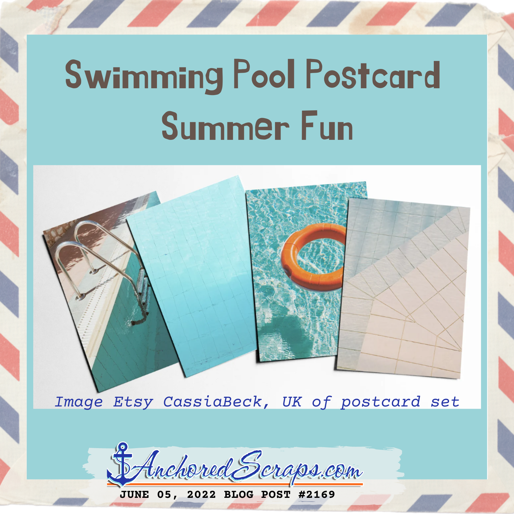 Swimming Pool Postcard Summer Fun - AnchoredScraps.com