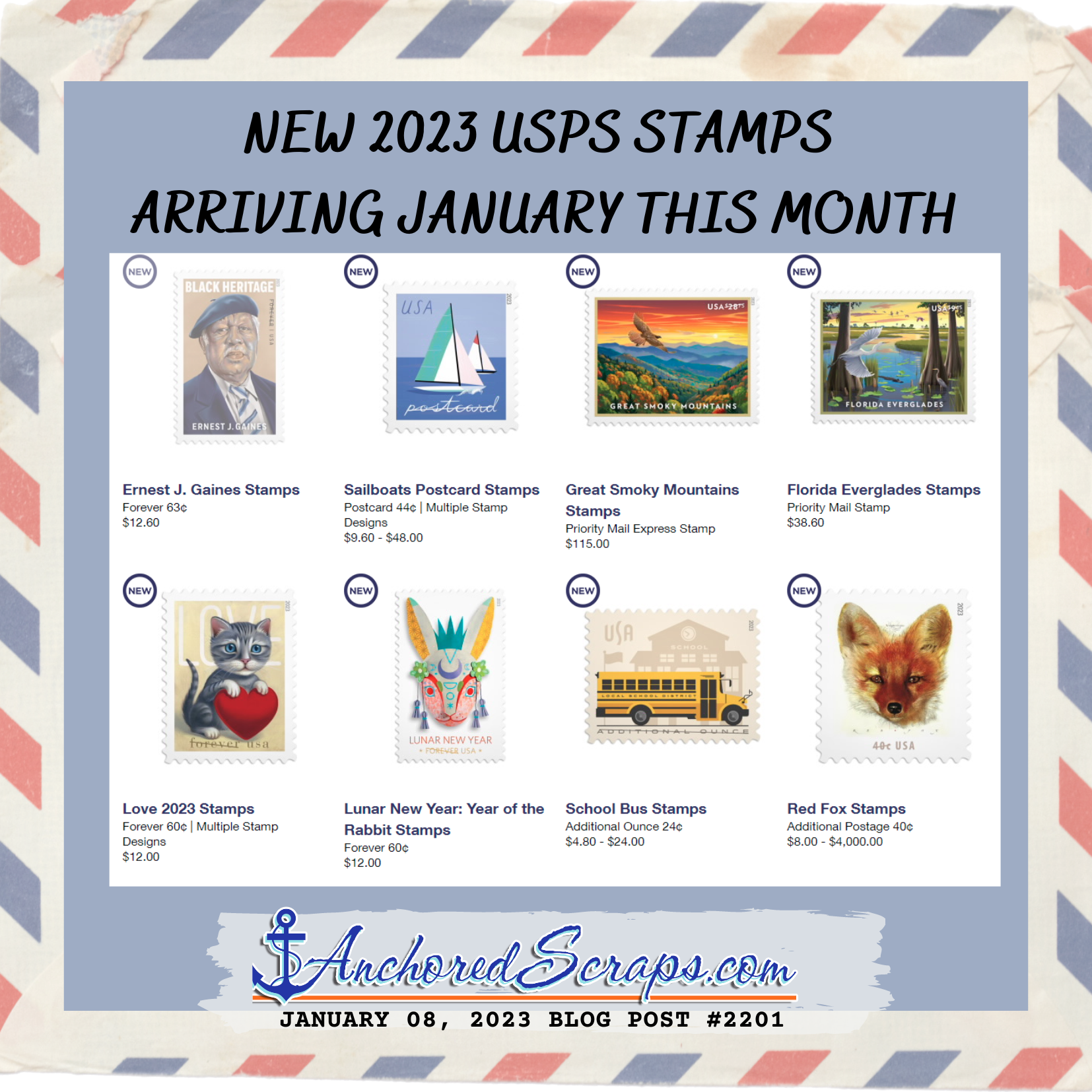New 2023 USPS Stamps Arriving January This Month - AnchoredScraps.com
