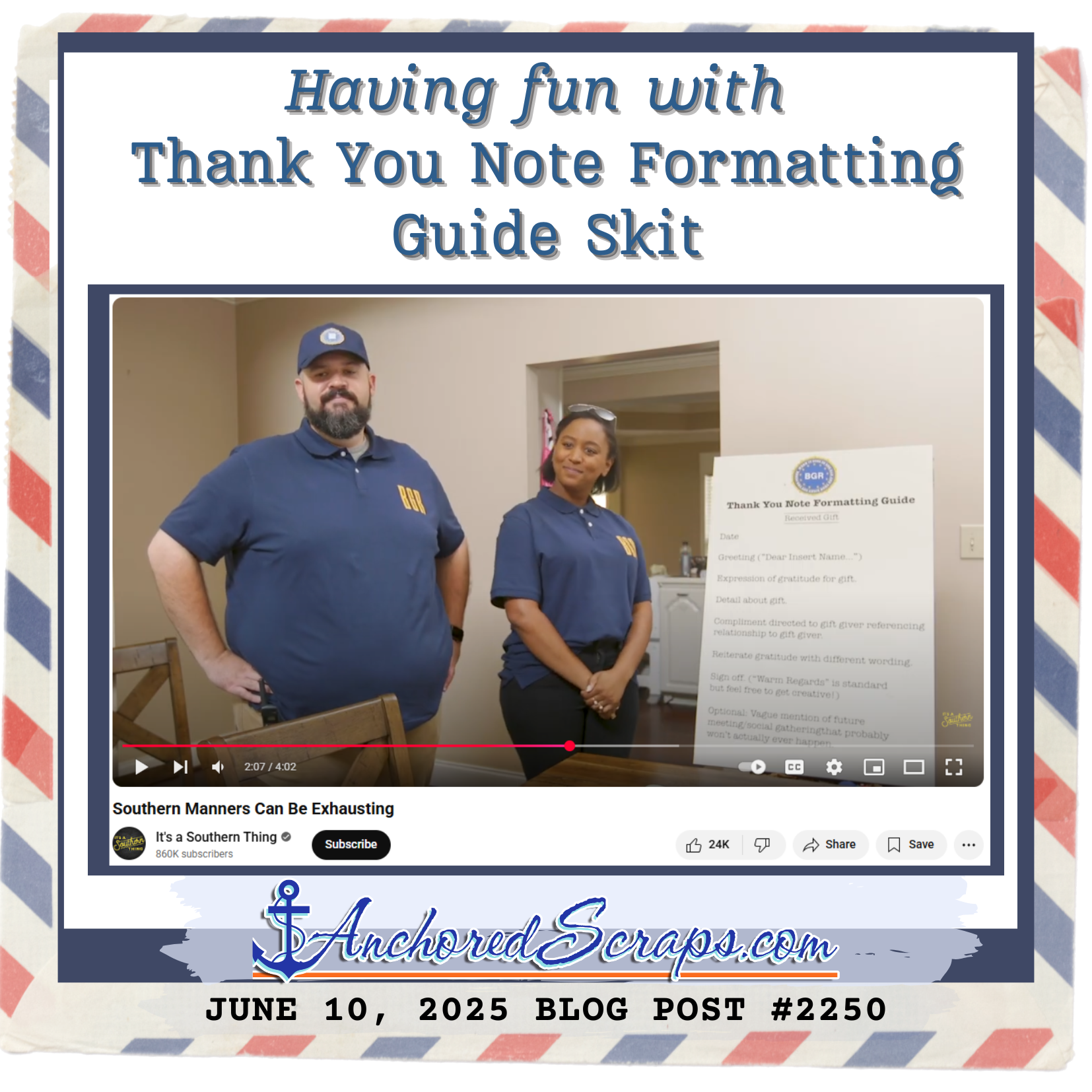 Having fun with Thank You Note Formatting Guide Skit - AnchoredScraps.com